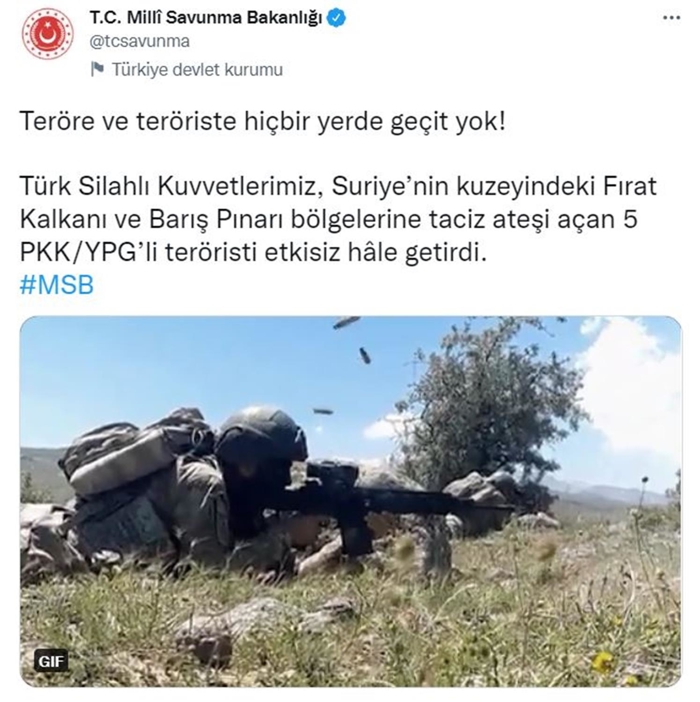 MSB duyurdu: 5 PKK/YPG'li teröristi etkisiz hâle getirildi